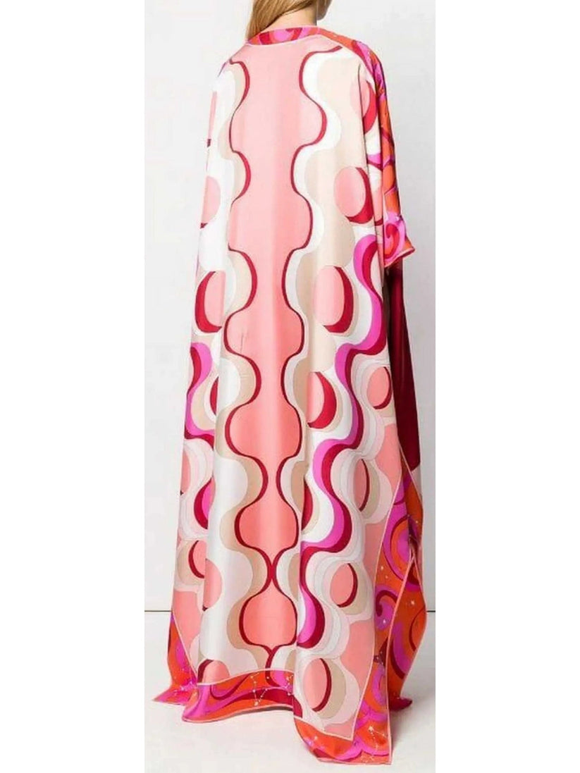 Copacabana Print Silk Kaftan Dress with Tropical Flair